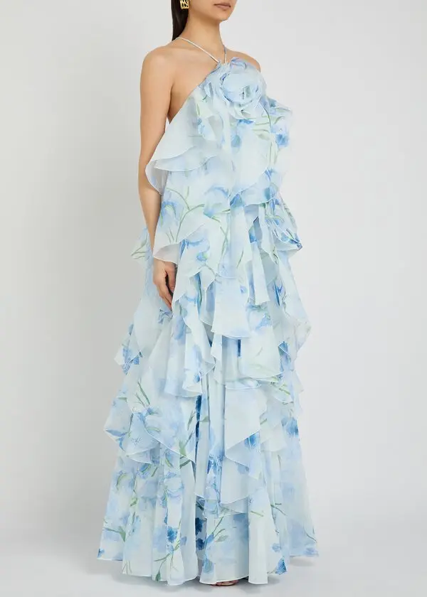 Aje Pandorea Ruffled Chiffon Maxi Dress In Blue | Editorialist
