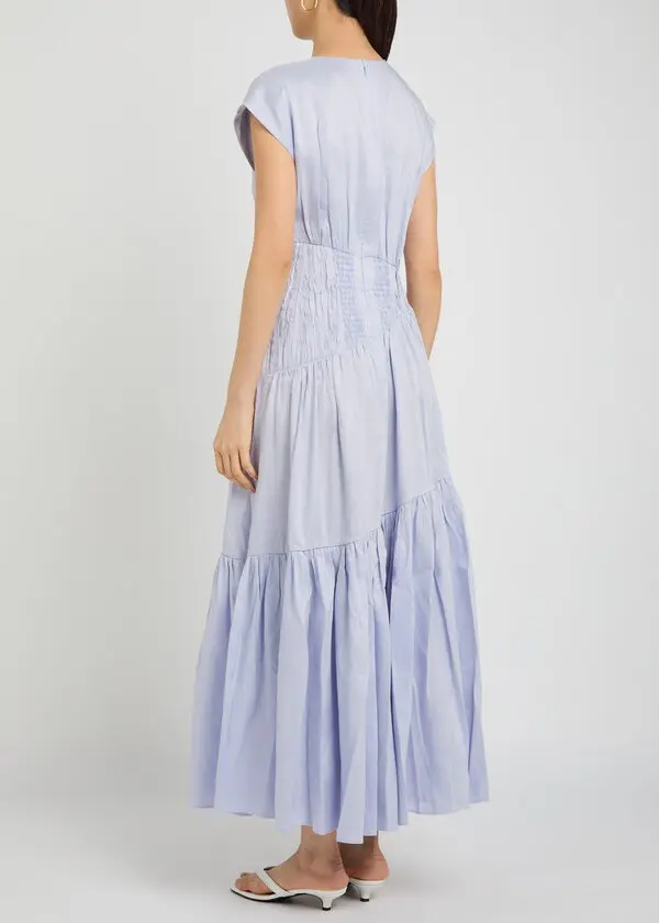 Aje Ecliptica Shirred Linen-blend Midi Dress - Blue