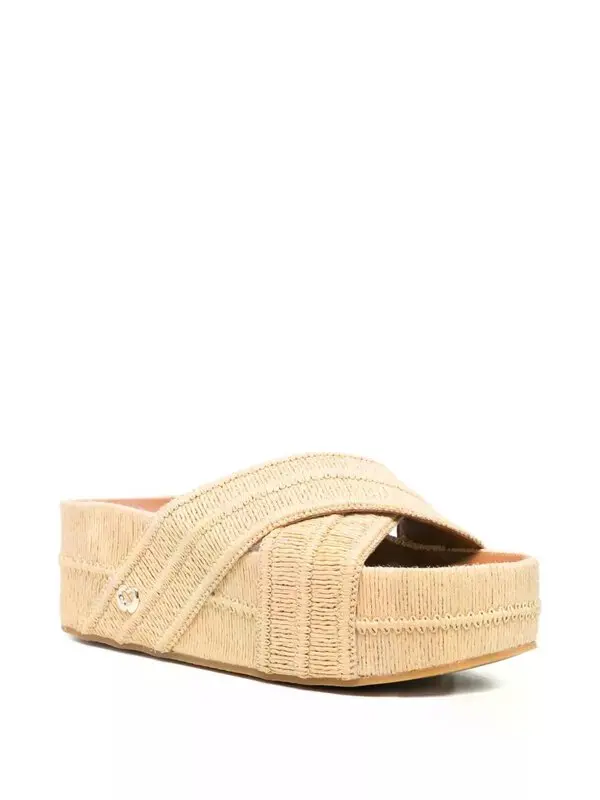 Maje Platform Sandals With Crossover Straps And Gold Heart Logo - Neutrals