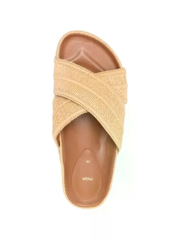 Maje Platform Sandals With Crossover Straps And Gold Heart Logo - Neutrals
