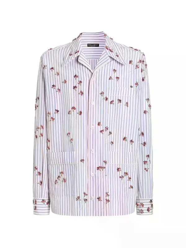 Dolce & Gabbana Cotton And Silk Vanity Shirt With Embroidery - Blue