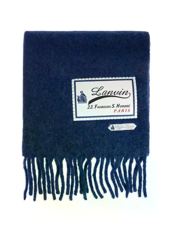 LANVIN Logo-appliqué Fringed Scarf - Blue