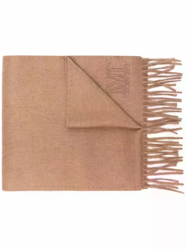 Max Mara Logo Embroidered Fringed Scarf - Neutrals