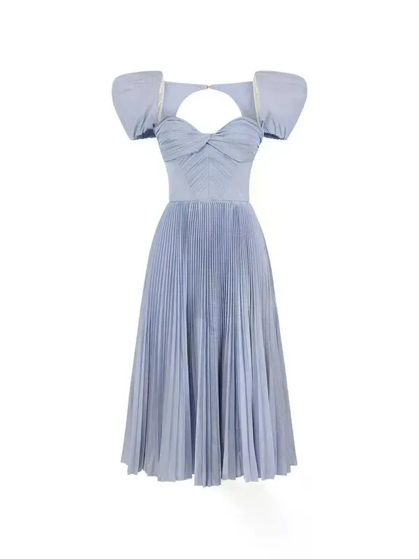 Elisabetta Franchi Midi Dress With Balloon Sleeves And Pleated Skirt