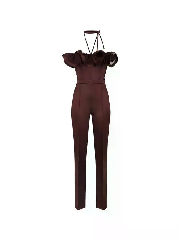 Elisabetta Franchi Off-shoulder Ruffled Jumpsuit - Brown