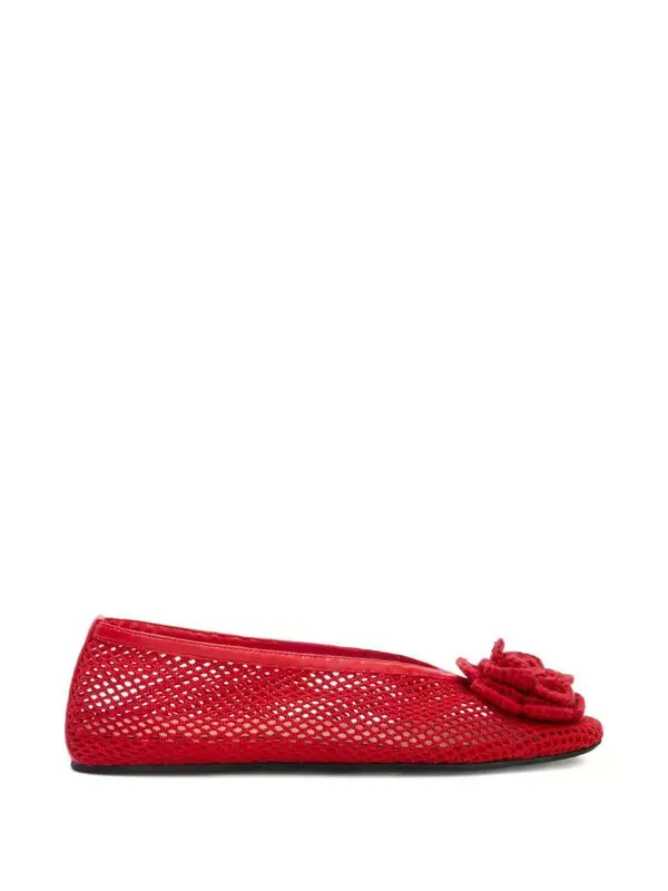 GANNI Jenny Flower-embellished Ballet Flats - Red