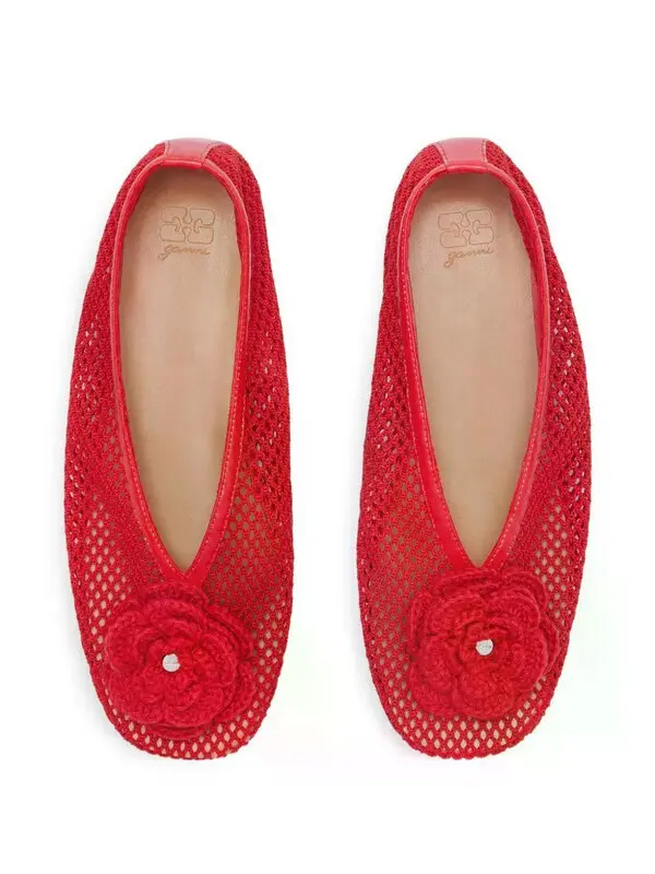 GANNI Jenny Flower-embellished Ballet Flats - Red
