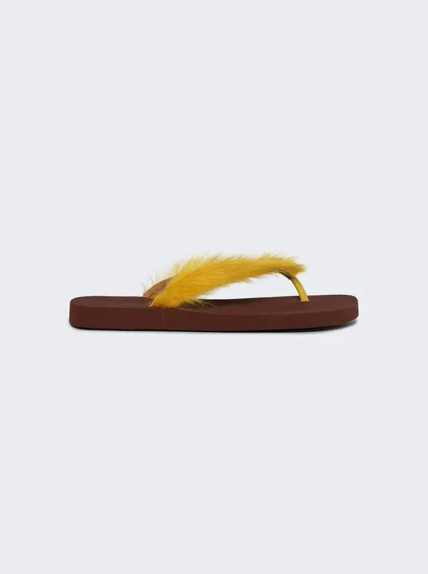 Marni Pony Hair Flip-flop Sandals - Yellow