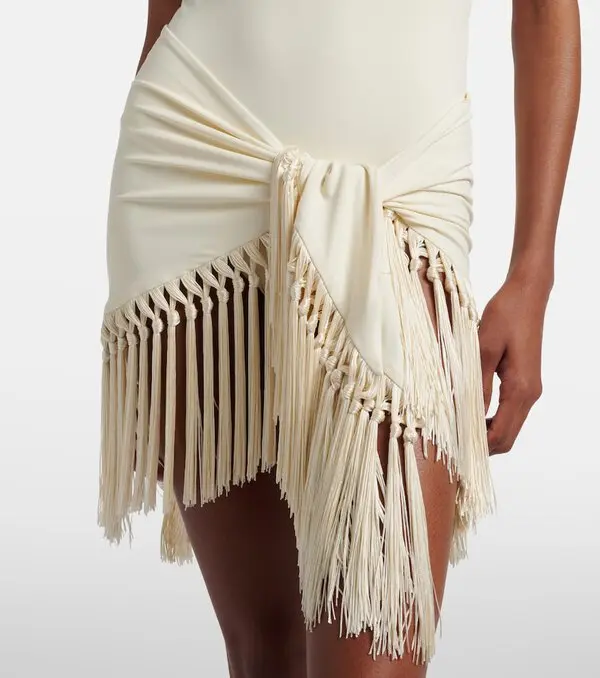 TALLER MARMO Romy Fringed Swimsuit And Beach Cover-up Set - White