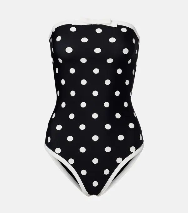 SELF-PORTRAIT Polka-dot Strapless Swimsuit - Black
