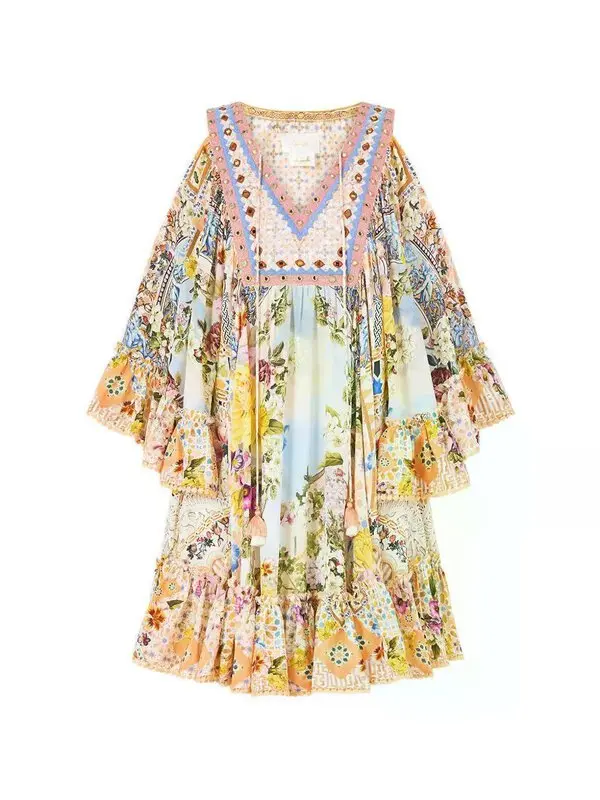 Camilla The Architects Of Alcázar Ruffled Mini Dress - Neutrals