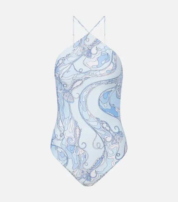 Emilio Pucci Orchidee Open-back Swimsuit - Blue