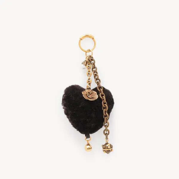 Chloé Symbols Heart Shearling Bag Charm - Kohl Brown