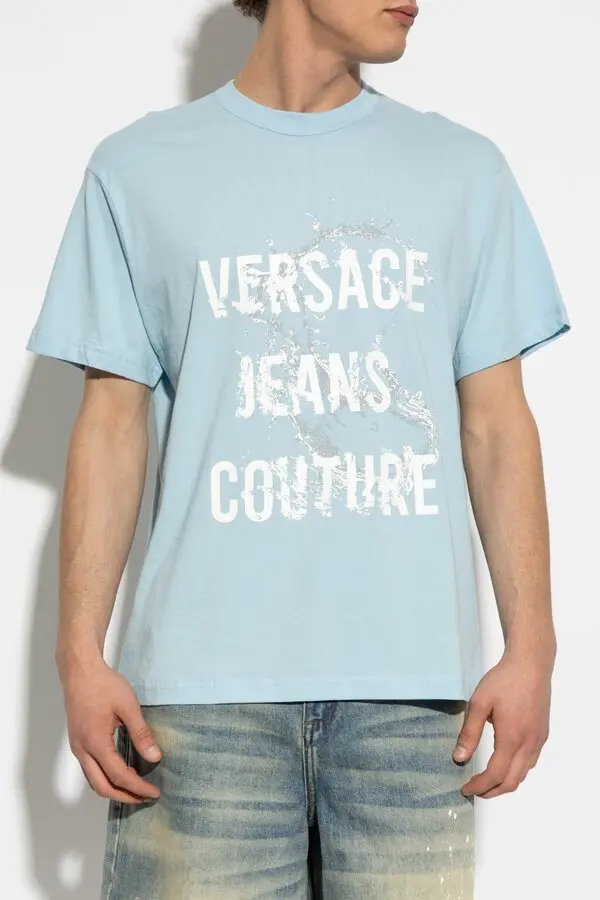 Versace T-shirt With Print - Light Blue