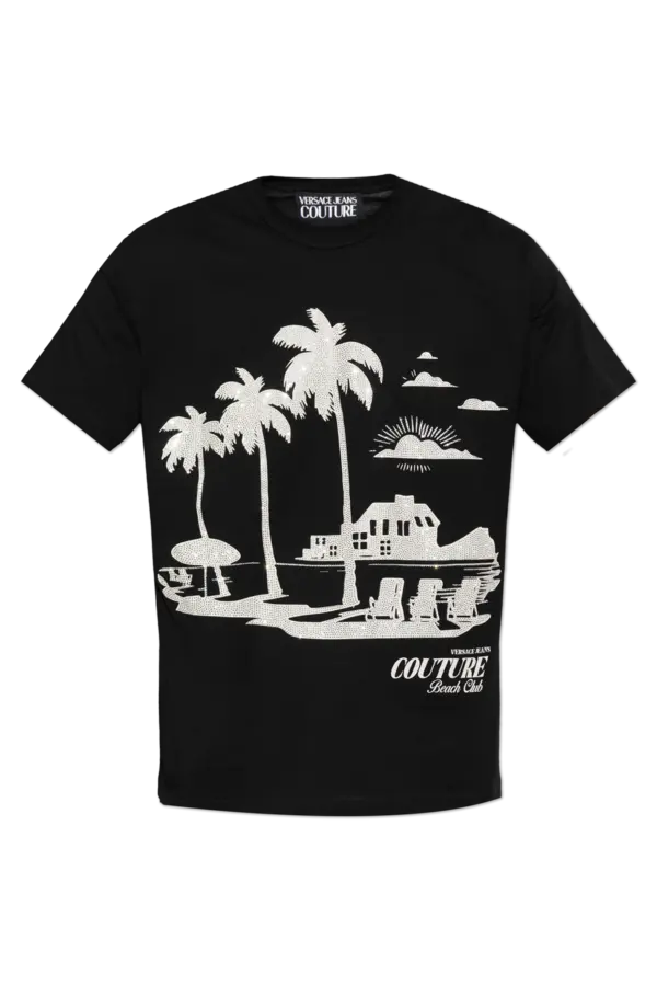 Versace T-shirt With Print And Shimmering Sequins - Black