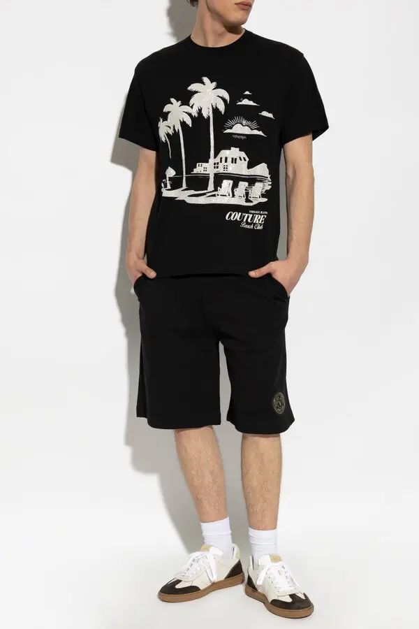 Versace T-shirt With Print And Shimmering Sequins - Black