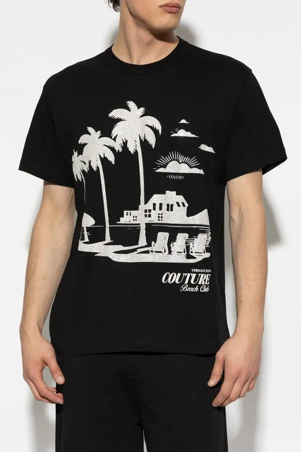 Versace T-shirt With Print And Shimmering Sequins - Black