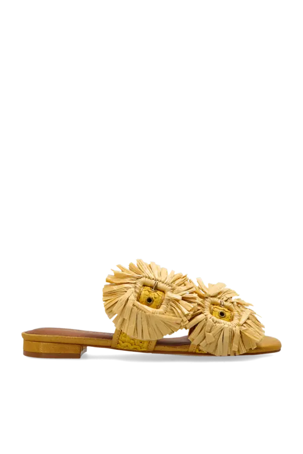 Kurt Geiger Raffia Buckle Slides - Yellow