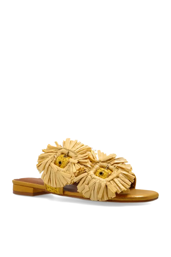 Kurt Geiger Raffia Buckle Slides - Yellow