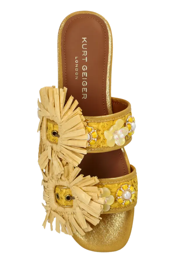 Kurt Geiger Raffia Buckle Slides - Yellow