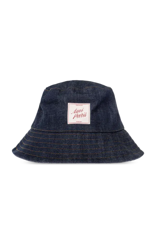 Ami Denim Bucket Hat With Logo - Navy Blue