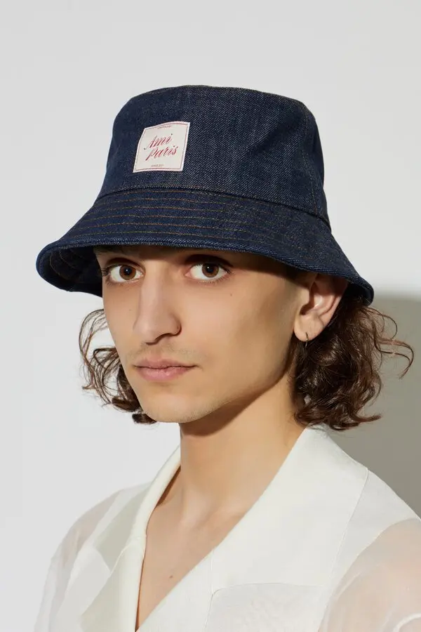 AMI Paris Denim Bucket Hat With Logo