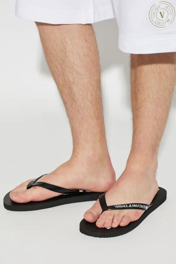 Versace Rubber Flip-flops With Logo - Black