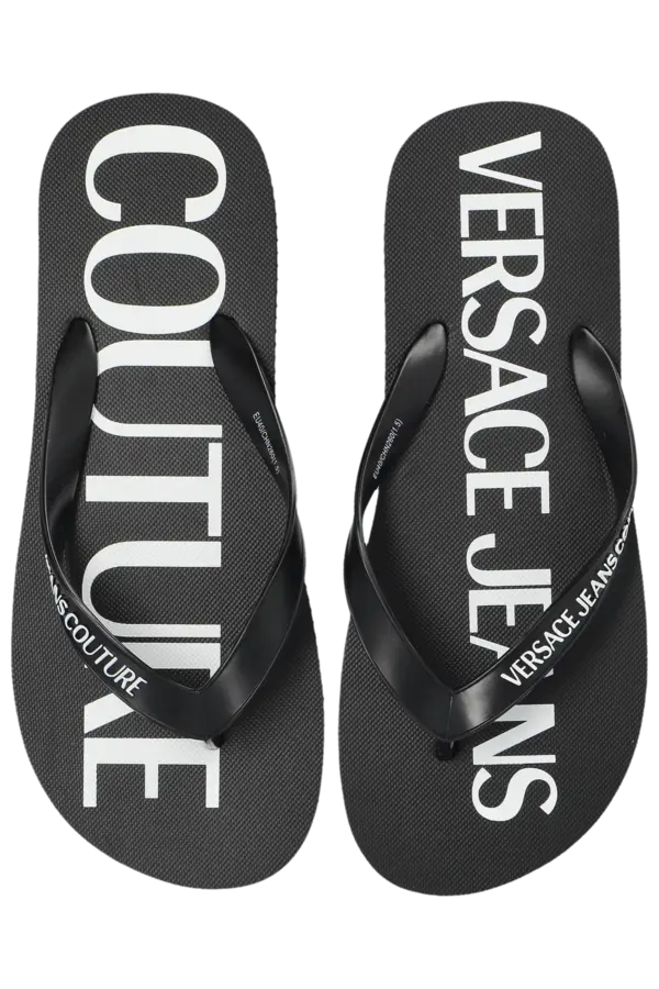 Versace Rubber Flip-flops With Logo - Black