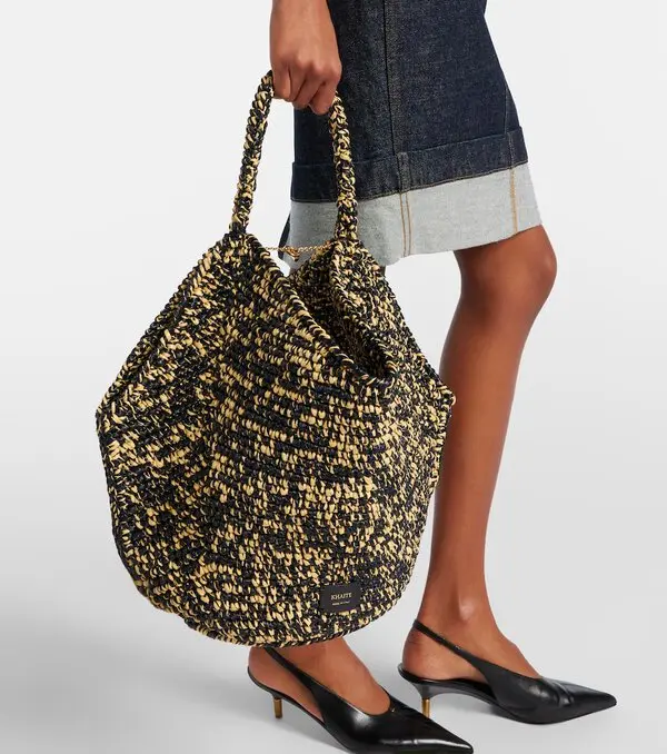 Khaite Lotus Medium Raffia Tote Bag - Black