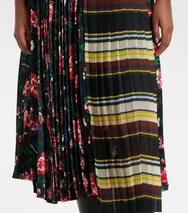Sacai Printed Plissé Midi Skirt