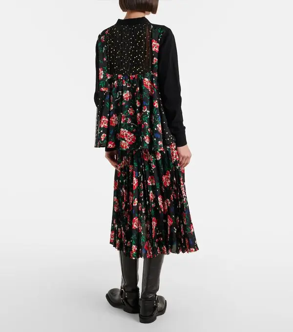 Sacai Printed Plissé Midi Skirt
