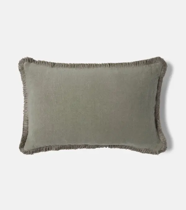 ONCE MILANO Fringed Linen Cushion - Green