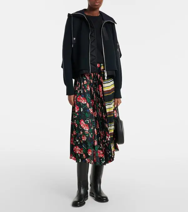Sacai Printed Plisse Midi Skirt