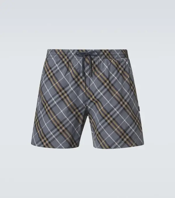Burberry Check Swim Trunks - Blue