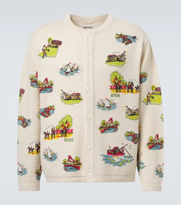 BODE Beaded Camp Wool And Cotton Cardigan - Beige