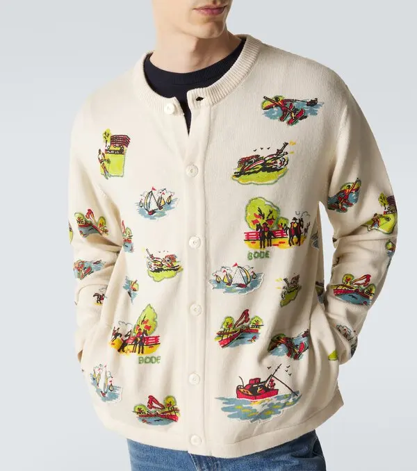 BODE Beaded Camp Wool And Cotton Cardigan