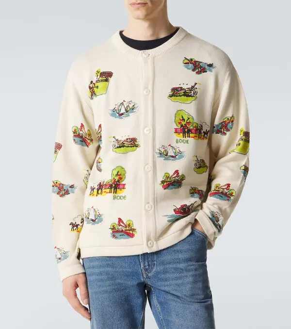 BODE Beaded Camp Wool And Cotton Cardigan