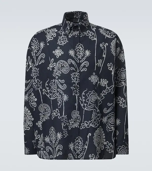 Giorgio Armani Printed Cotton Seersucker Shirt - Blue