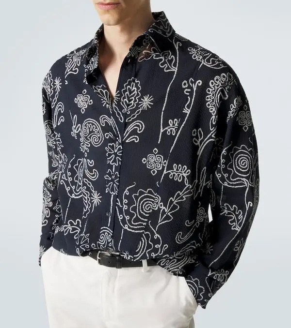 Giorgio Armani Printed Cotton Seersucker Shirt