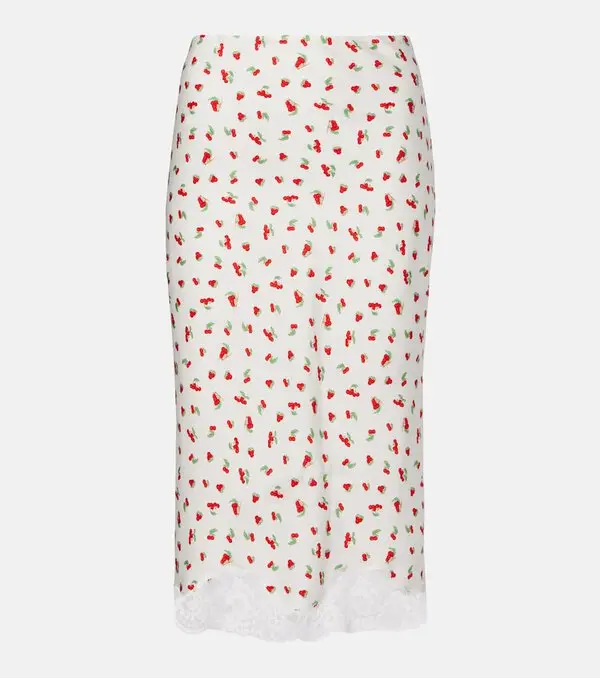 Posse Fae Lace-trimmed Printed Midi Skirt - White