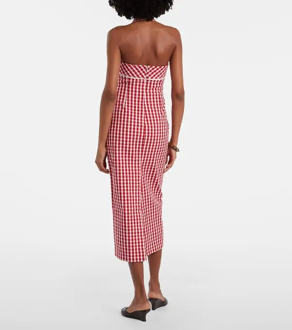 Posse Ebony Gingham Lace-trimmed Midi Dress - Red