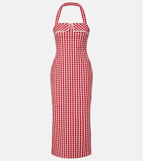 Posse Ebony Gingham Lace-trimmed Midi Dress - Red