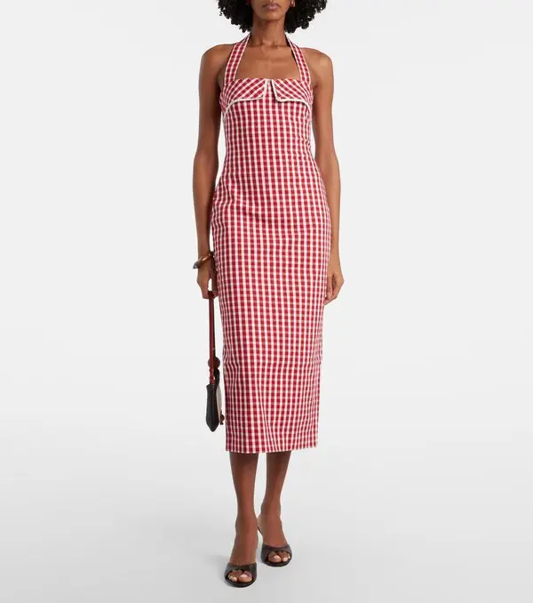 Posse Ebony Gingham Lace-trimmed Midi Dress - Red