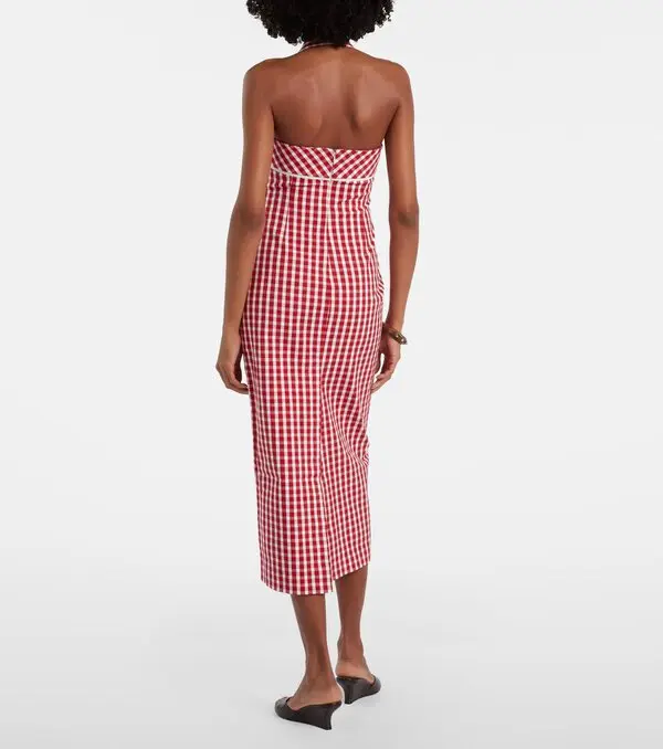 Posse Ebony Gingham Lace-trimmed Midi Dress - Red