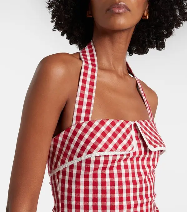 Posse Ebony Gingham Lace-trimmed Midi Dress - Red