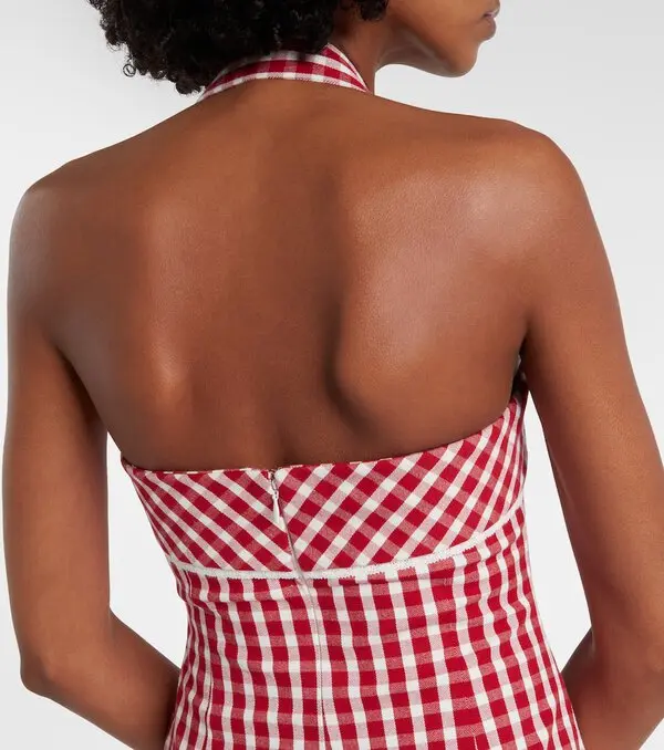 Posse Ebony Gingham Lace-trimmed Midi Dress - Red