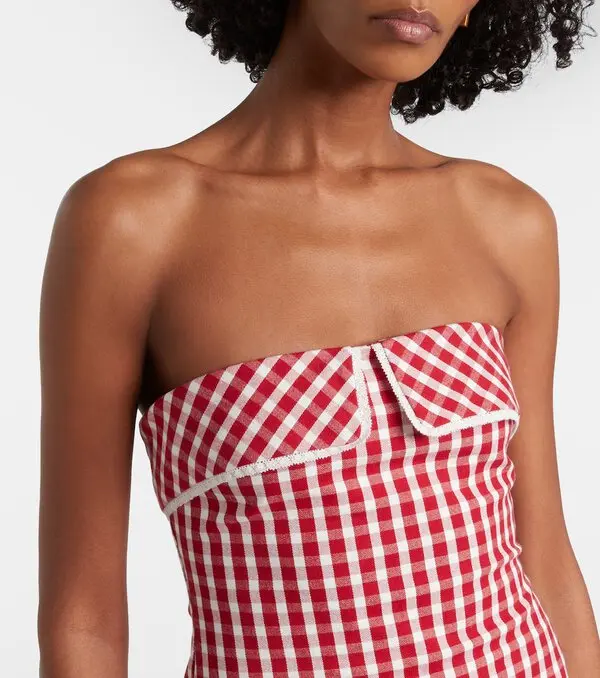 Posse Ebony Gingham Lace-trimmed Midi Dress - Red