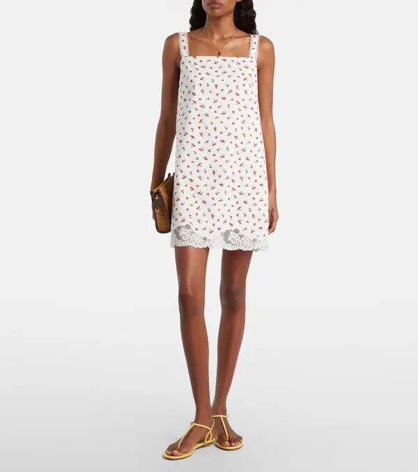 Posse Delia Lace-trimmed Printed Cotton Minidress - Multicoloured