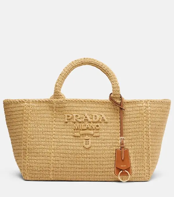 Prada Large Crochet Raffia Shopper Bag - Beige