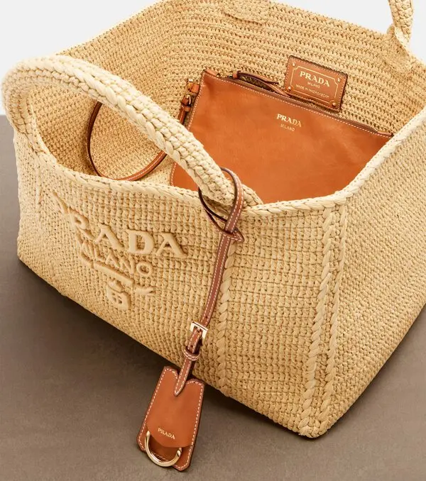 Prada Large Crochet Raffia Shopper Bag - Beige